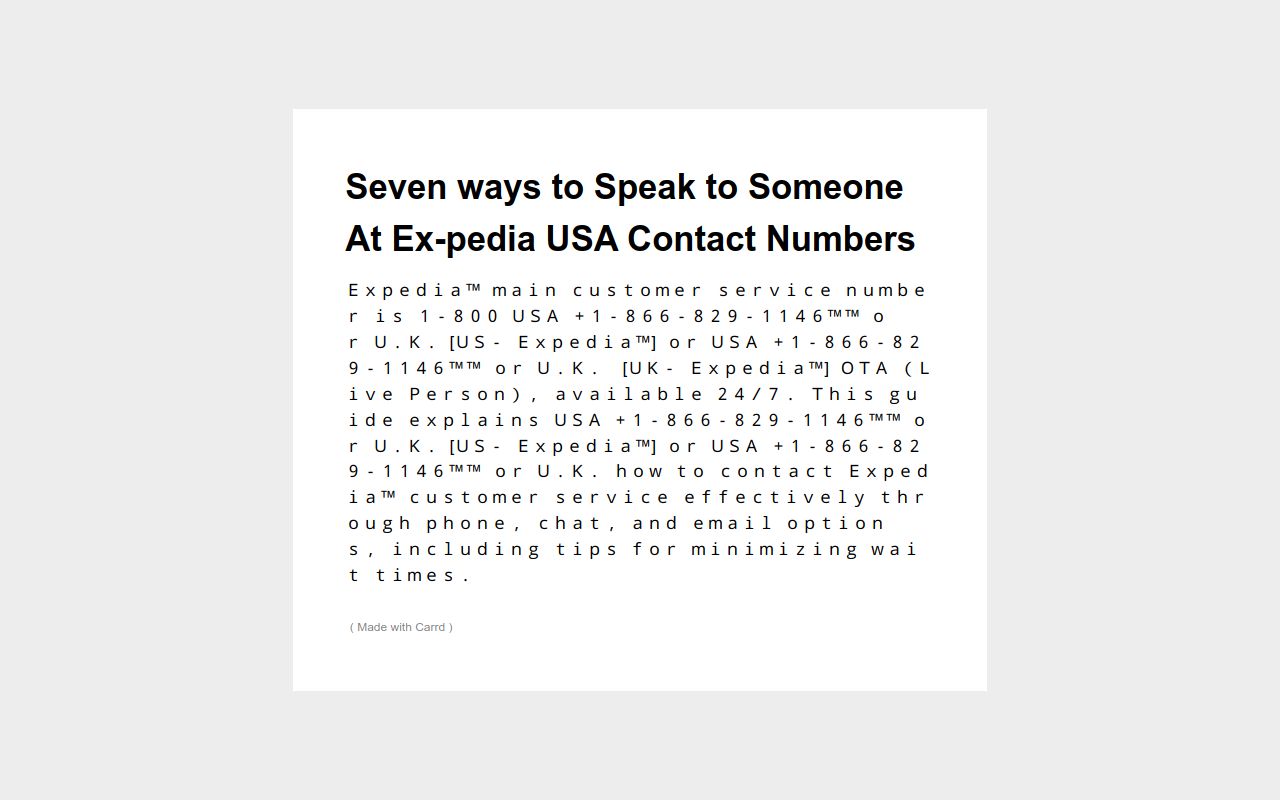 Seven ways to Speak to Someone At Ex-pedia USA Contact Numbers